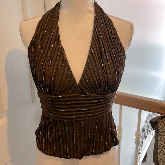 Cache | Tops | Cach Vintage Espresso Brown Beaded Halter Top | Poshmark